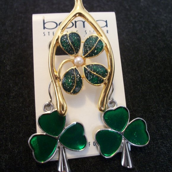 Boma | Jewelry | Luck Of The Irish Boma Shamrock Pin Earings | Poshmark